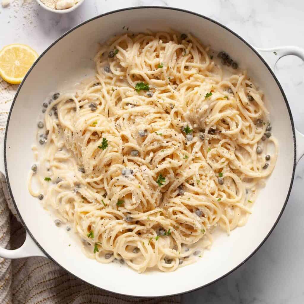Creamy Lemon Caper Pasta - Healthful Blondie