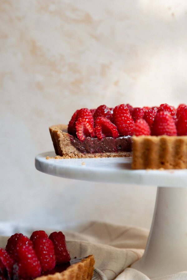 Easy Dark Chocolate Raspberry Tart (Graham Crust!) - Healthful Blondie
